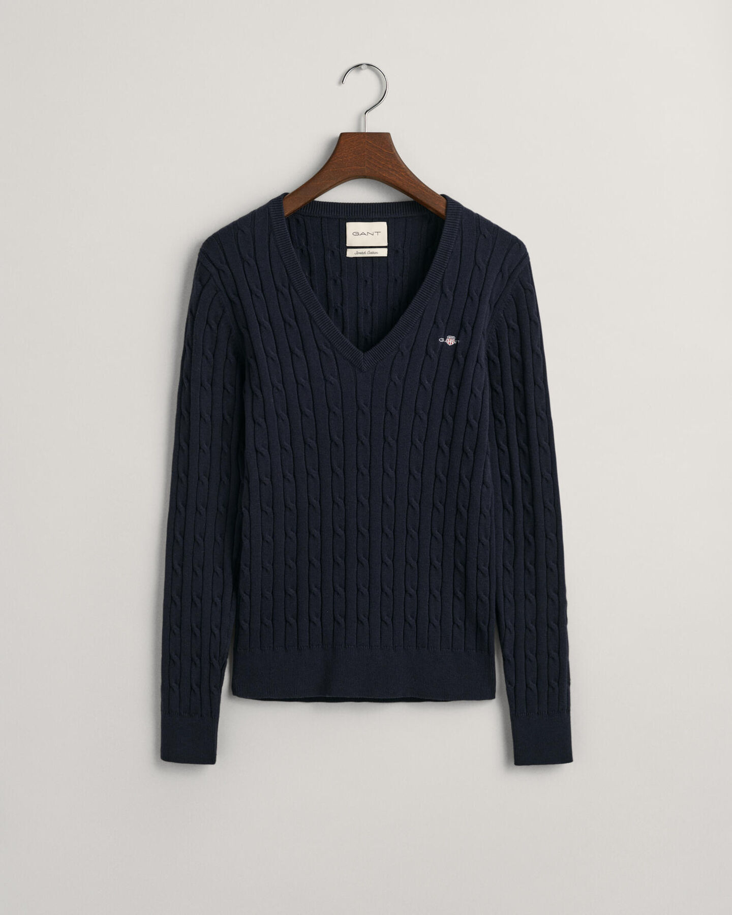 Stretch Cotton Cable Knit V-Neck Sweater - GANT