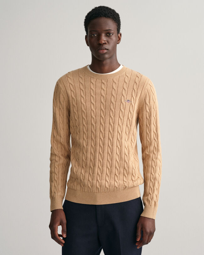 Cotton Cable Knit Crew Neck Sweater - GANT