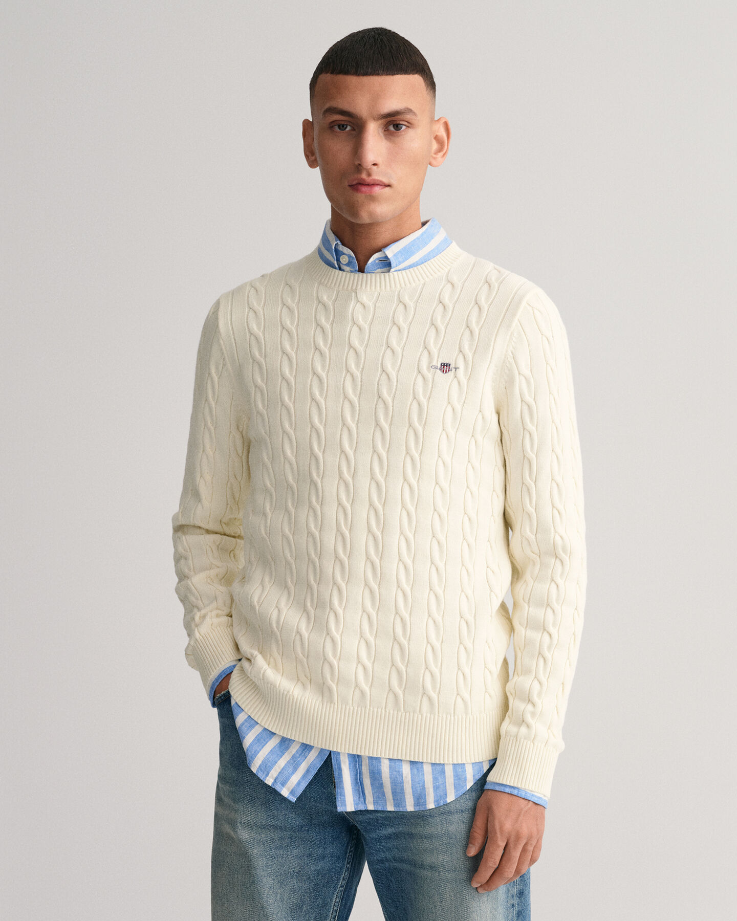 Cotton Cable Knit Crew Neck Sweater - GANT