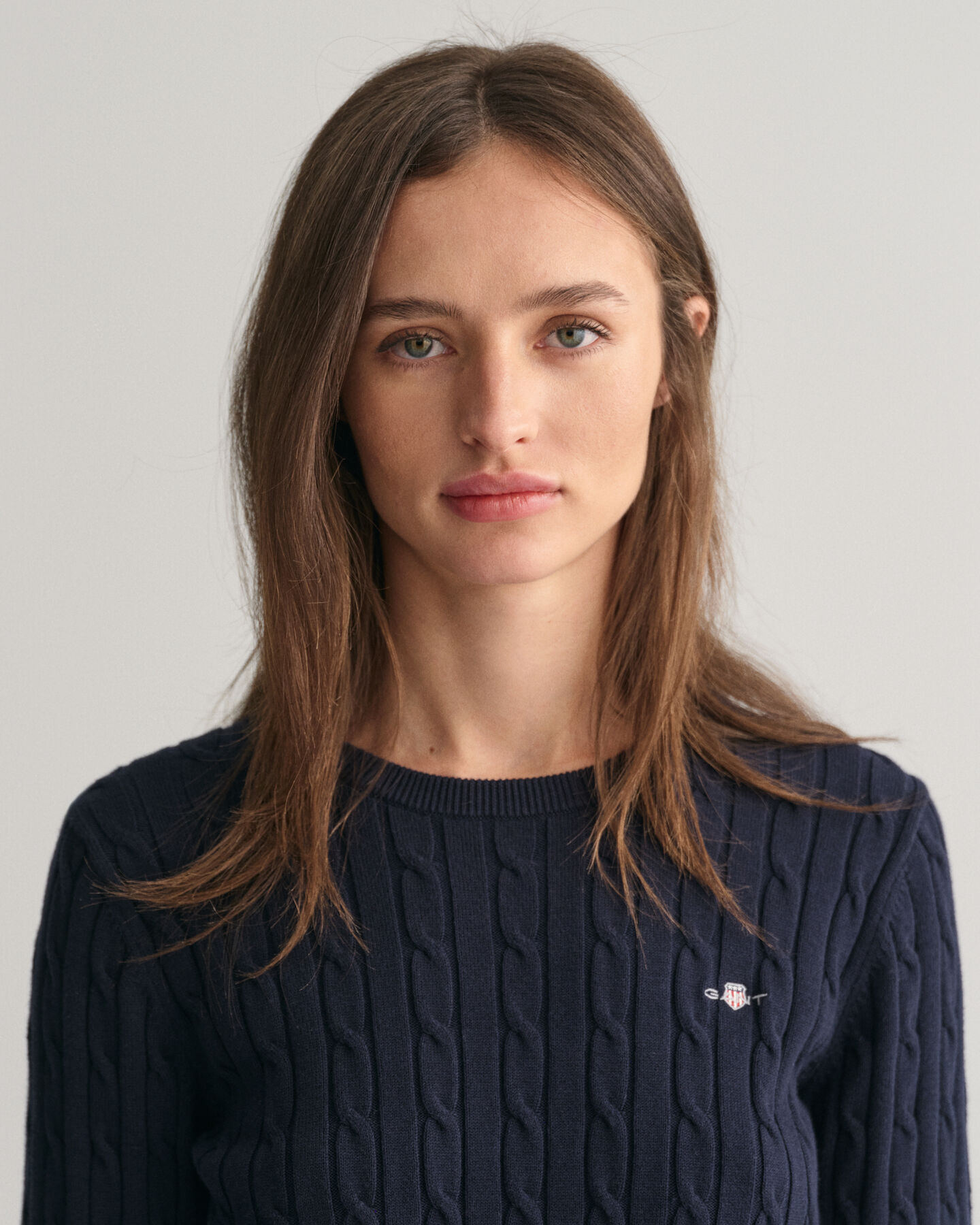 Stretch Cotton Cable Knit Crew Neck Sweater - GANT