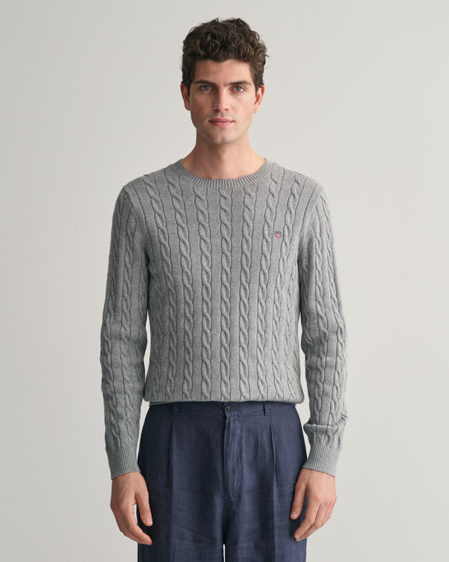 Cotton Cable Knit Crew Neck Sweater - GANT