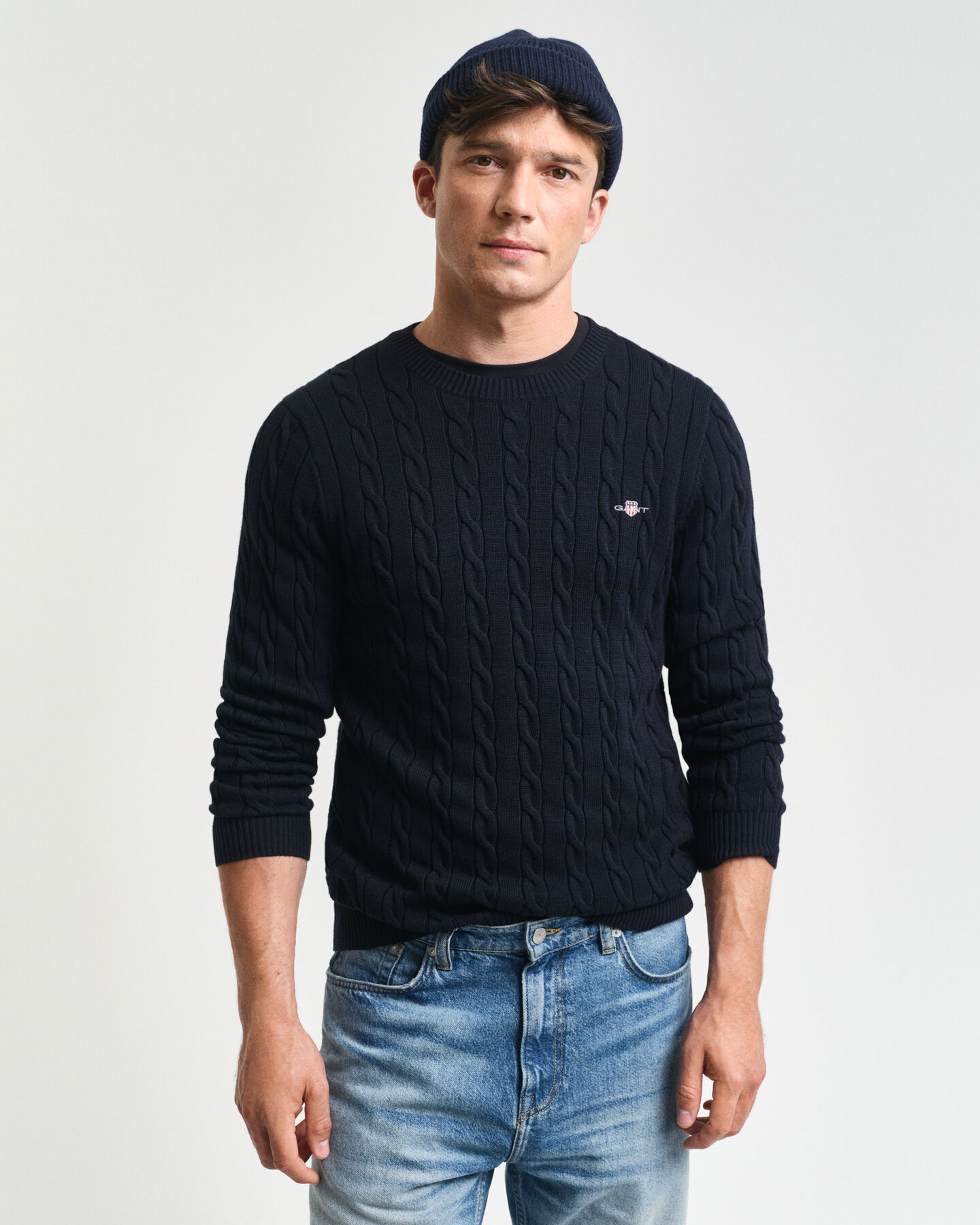 Cotton Cable Knit Crew Neck Sweater - GANT