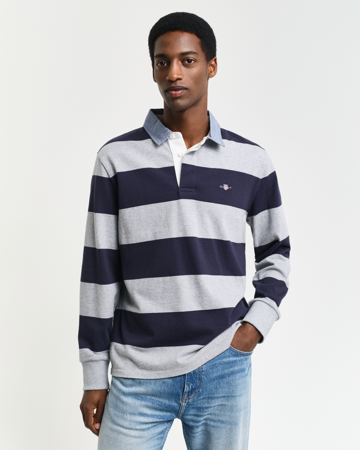 Chambray Collar Striped Heavy Rugger - GANT
