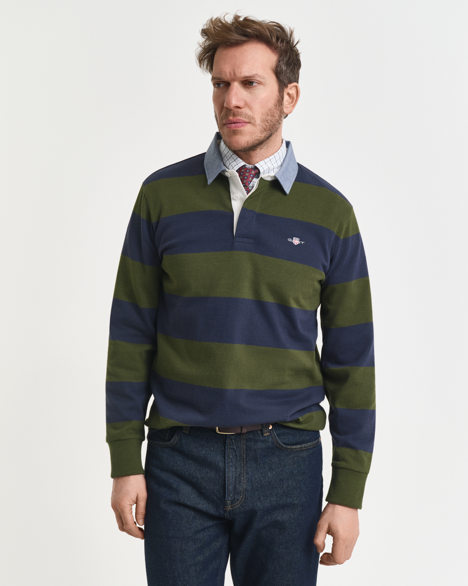Chambray Collar Striped Heavy Rugger - GANT