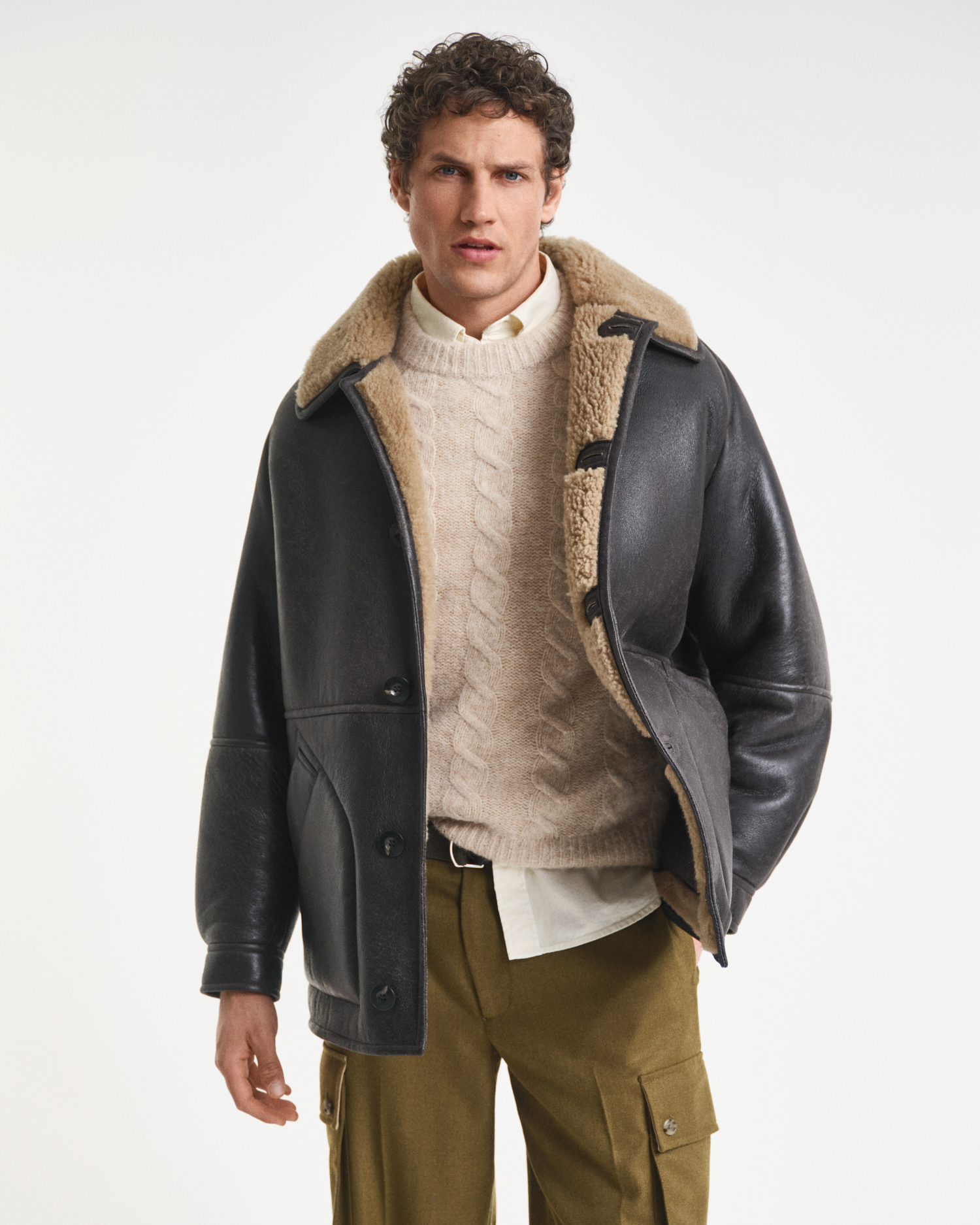 Worn-In Leather Shearling Jacket - GANT